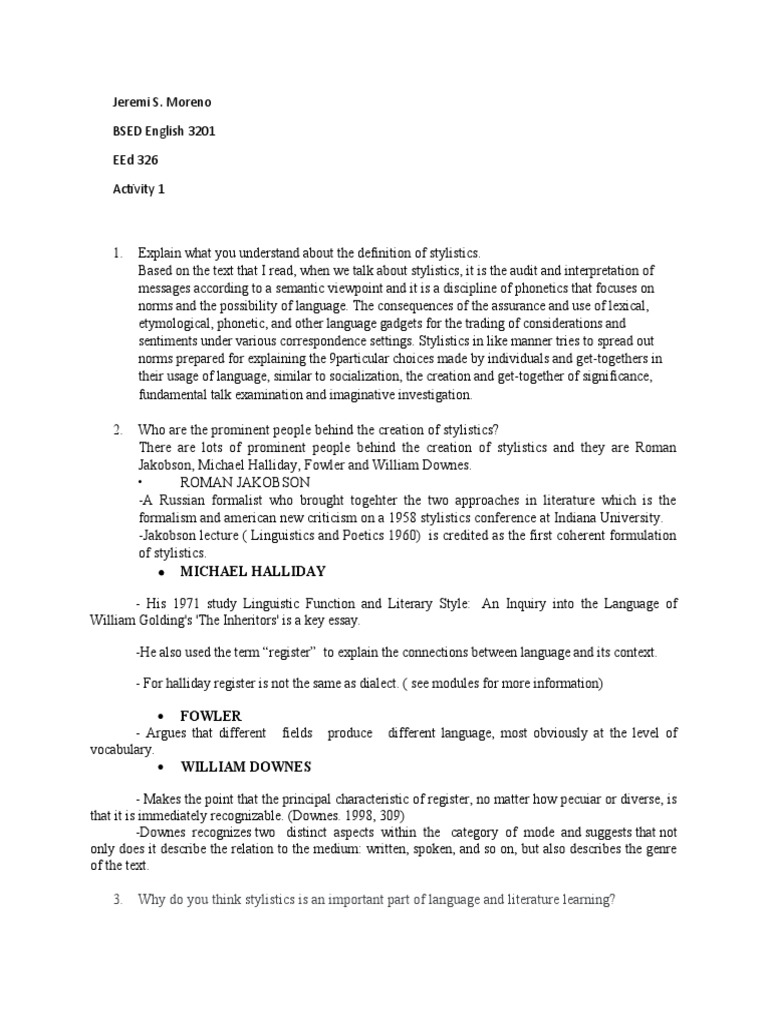 Why Do You Think Stylistics Is An Important Part of Language and Literature Learning? | PDF ...