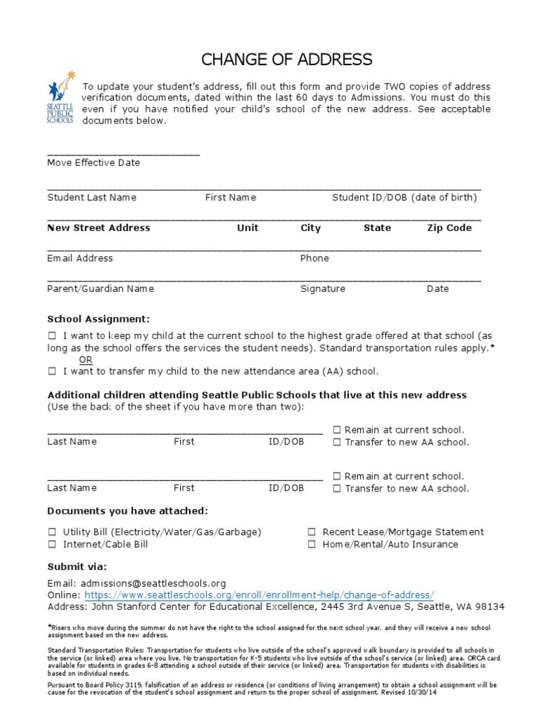 SPS Change of Address Form Fillable | PDF