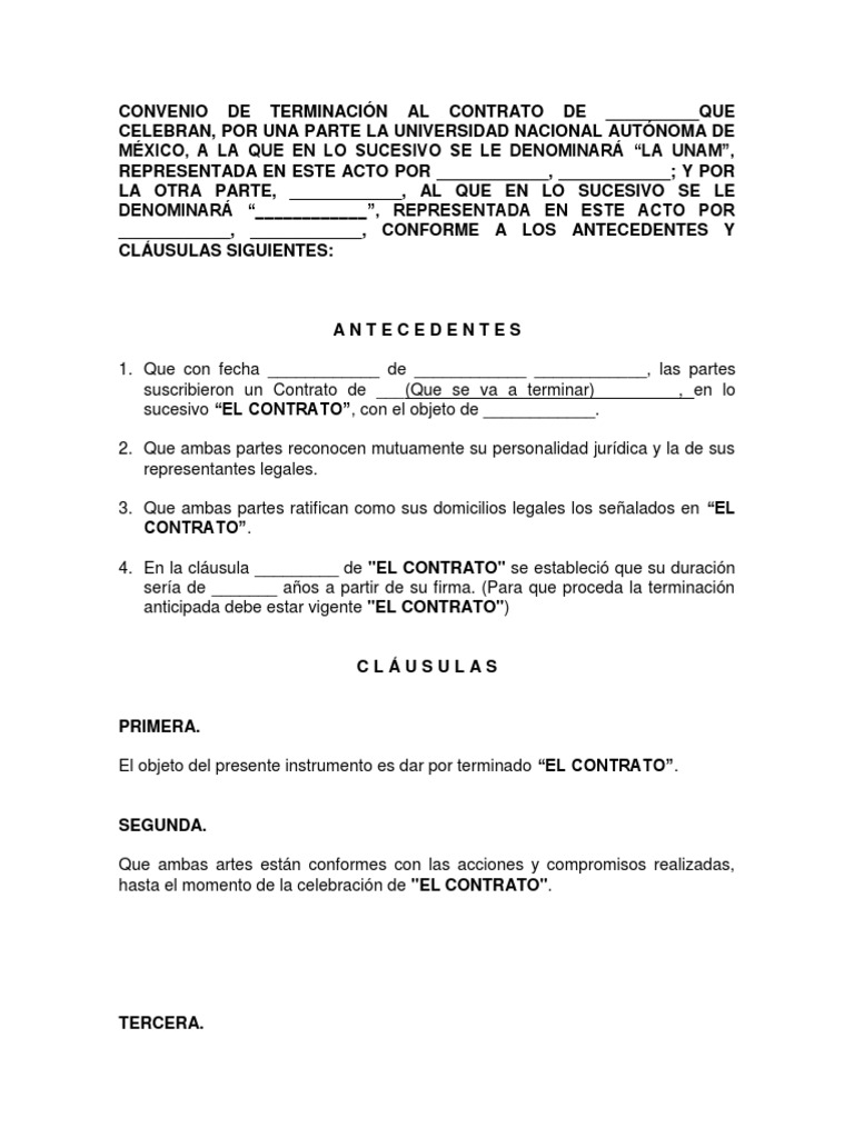 Convenio de Terminacion Al Contrato Simple | PDF