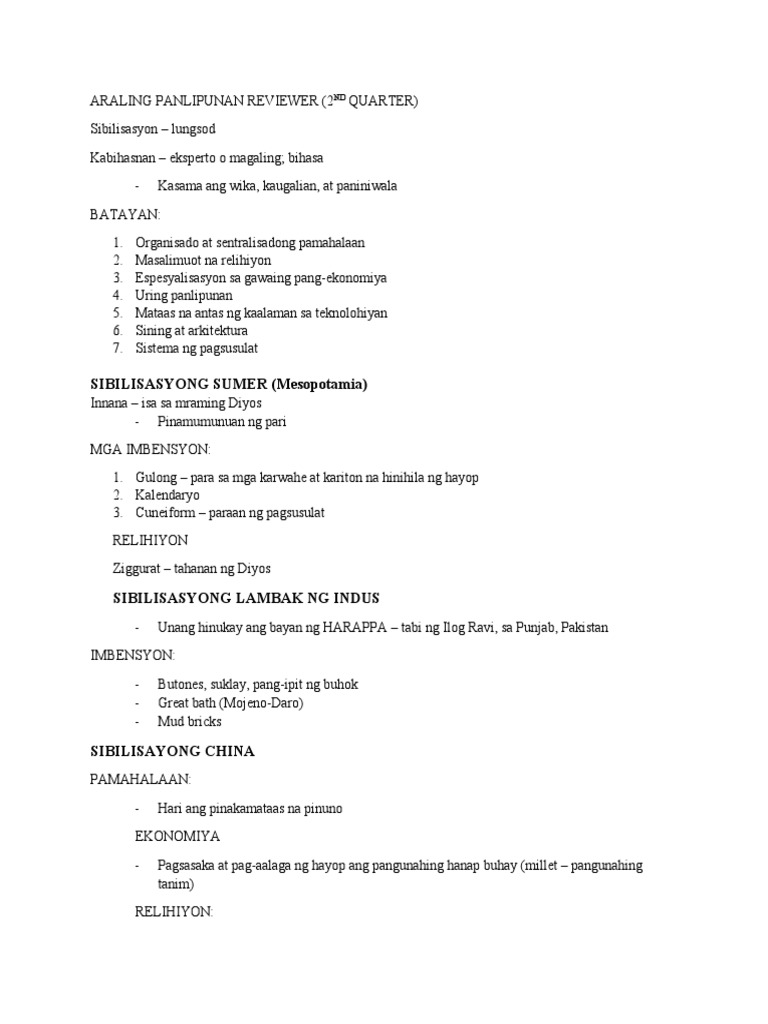 Araling Panlipunan Reviewer 2nd Quarter | PDF