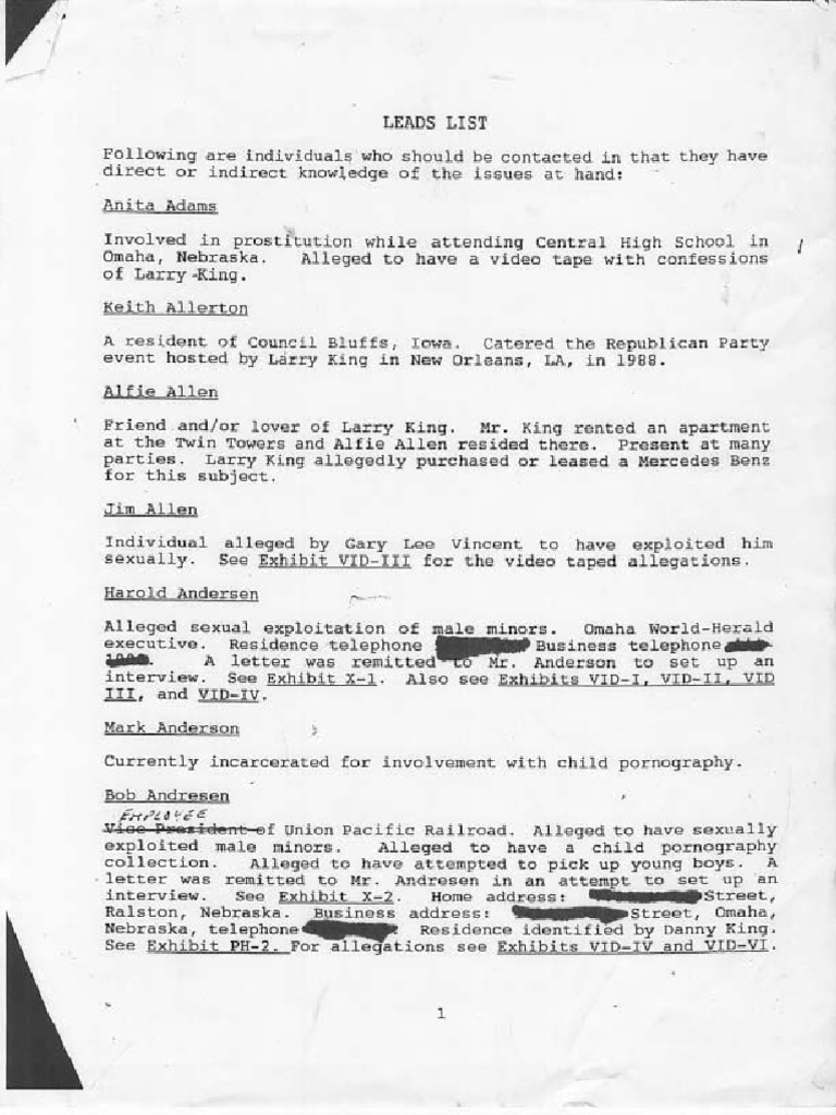 The Franklin Cover Up Caradori's Lead List of People Involved | PDF