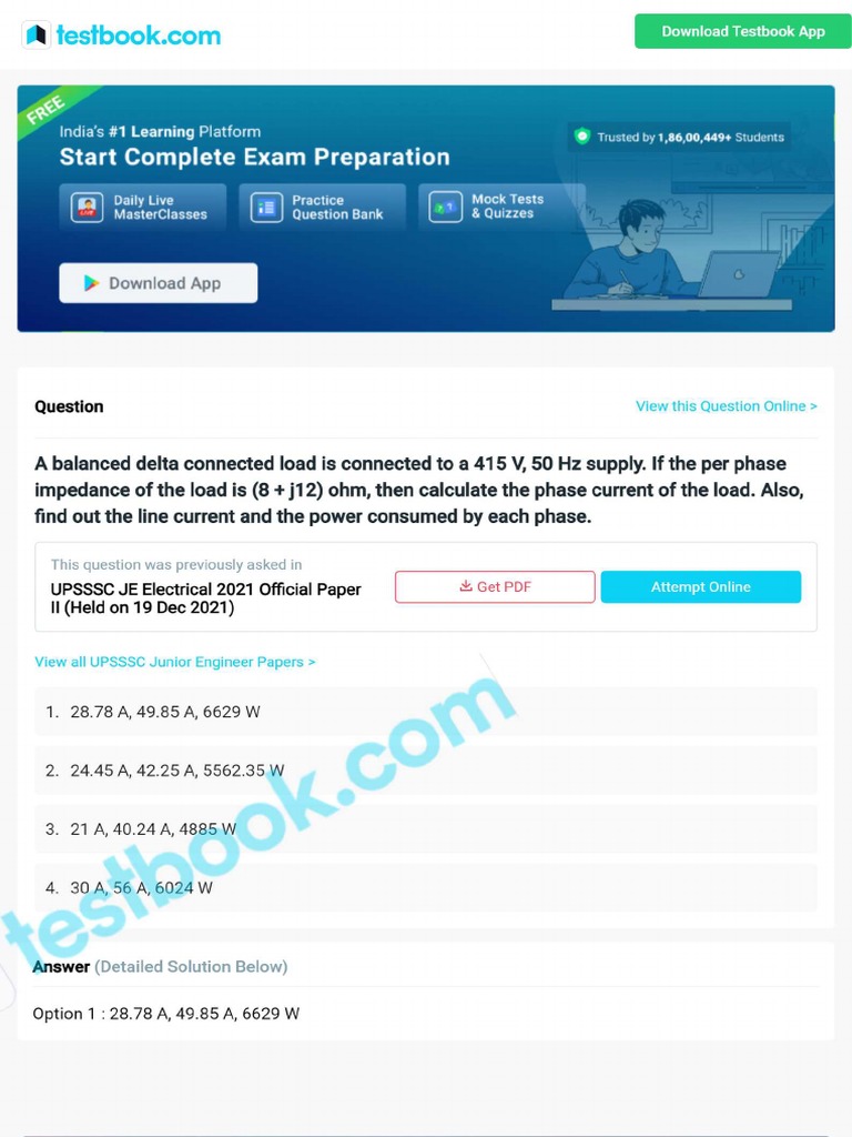 A Balanced Delta Connected Load Is Connected To A ...