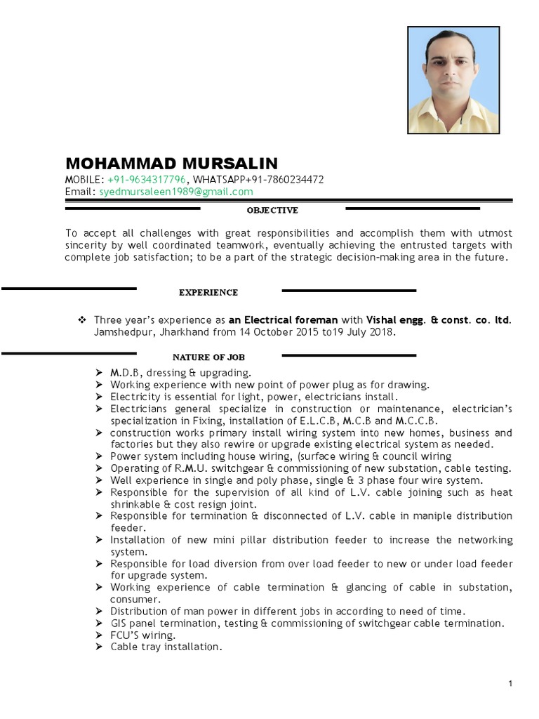 Mohammad Mursalin | PDF | Electrical Wiring | Electrician