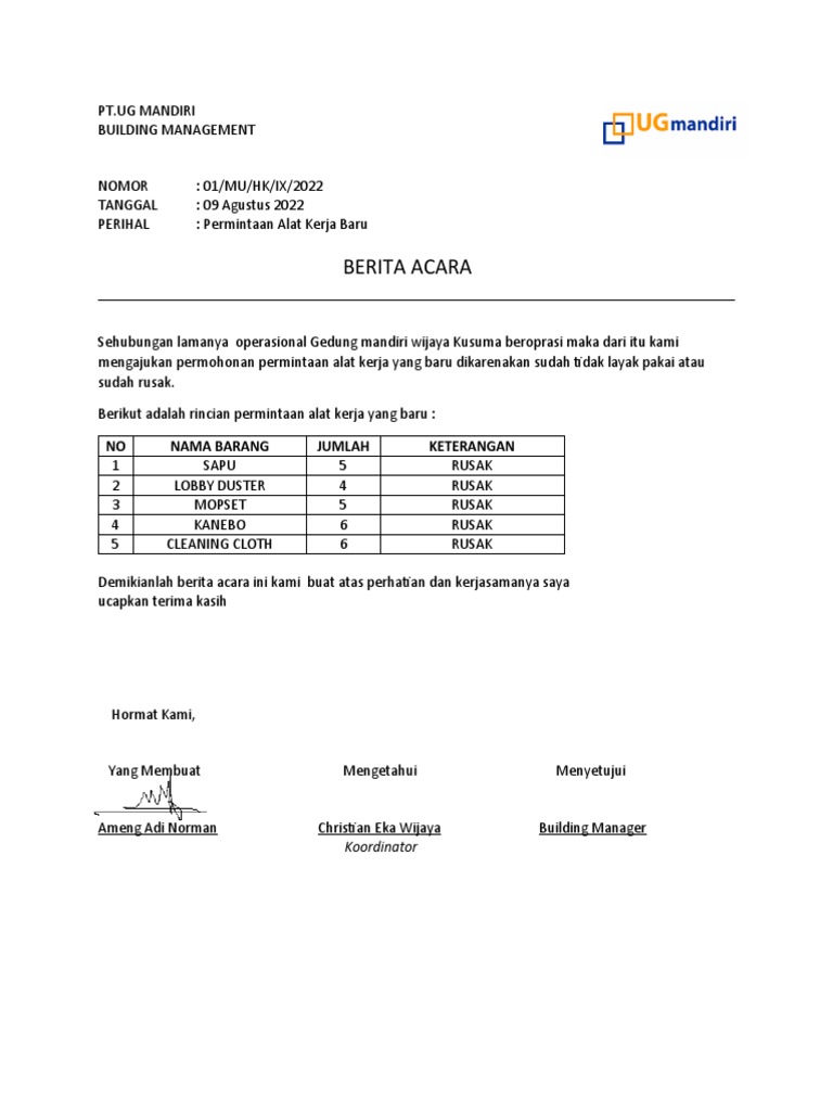 Berita Acara Permintaan Barang | PDF