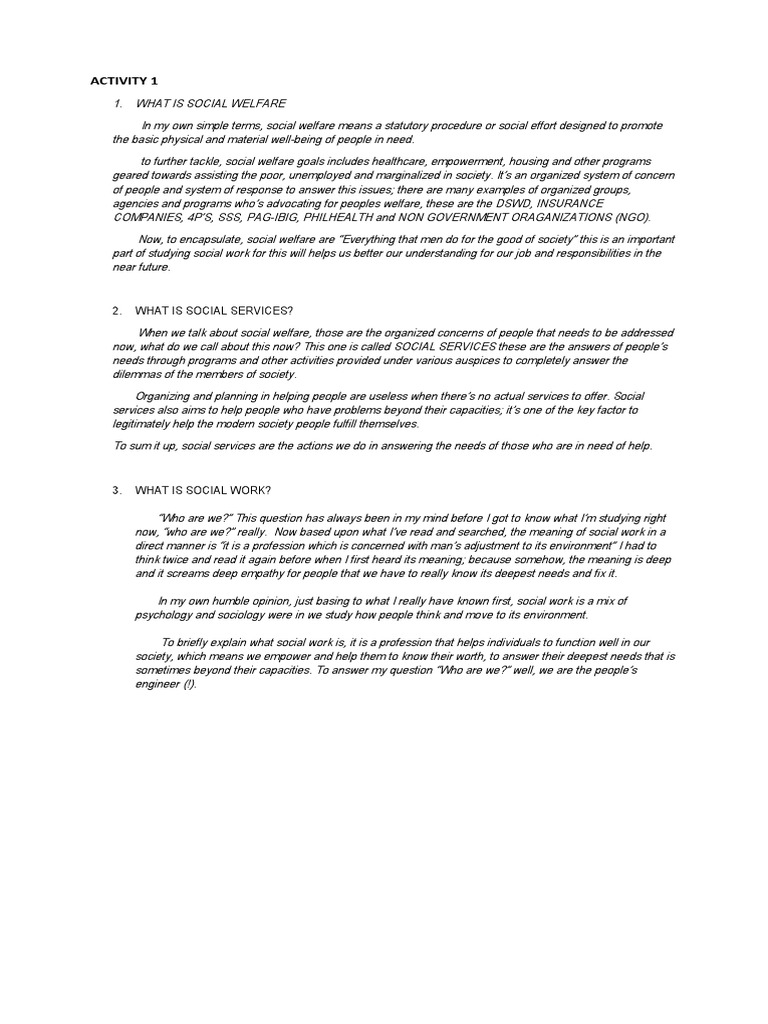 Activity 1 SW | PDF | Communication | Social Work