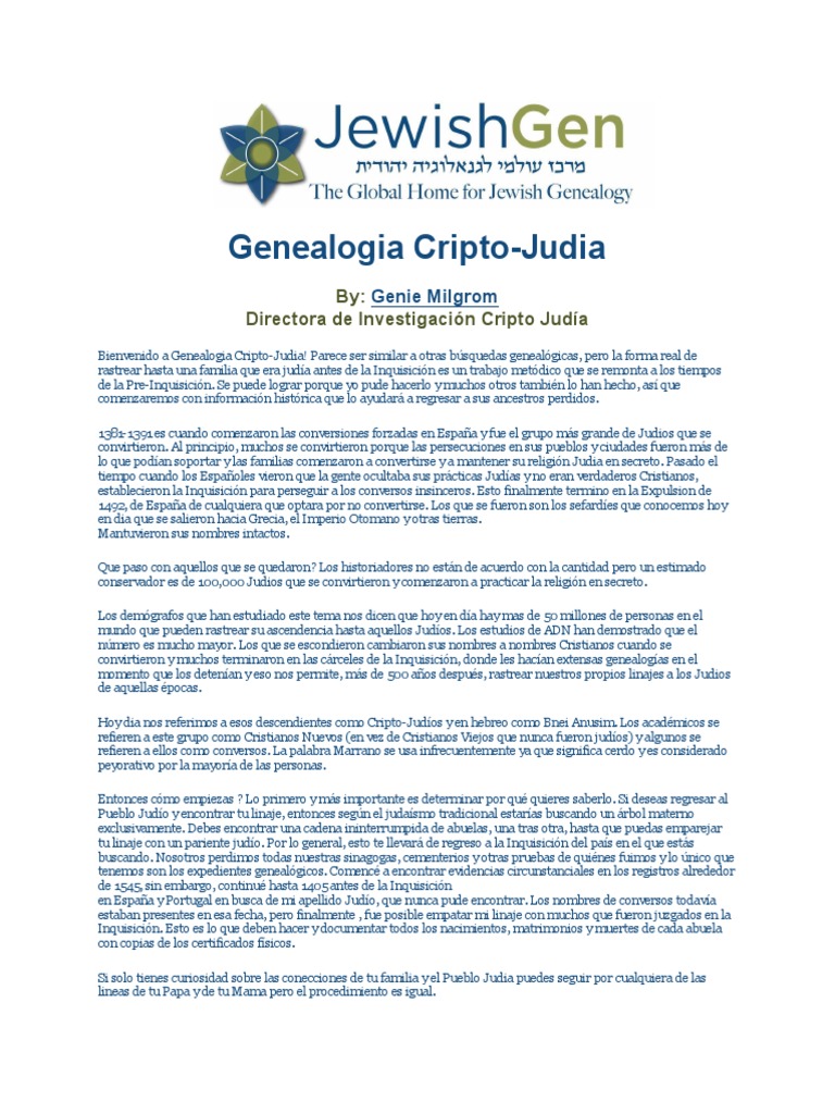Genealogía de Cripto-Judíos: Rastreando Ancestros | PDF | Judios ...
