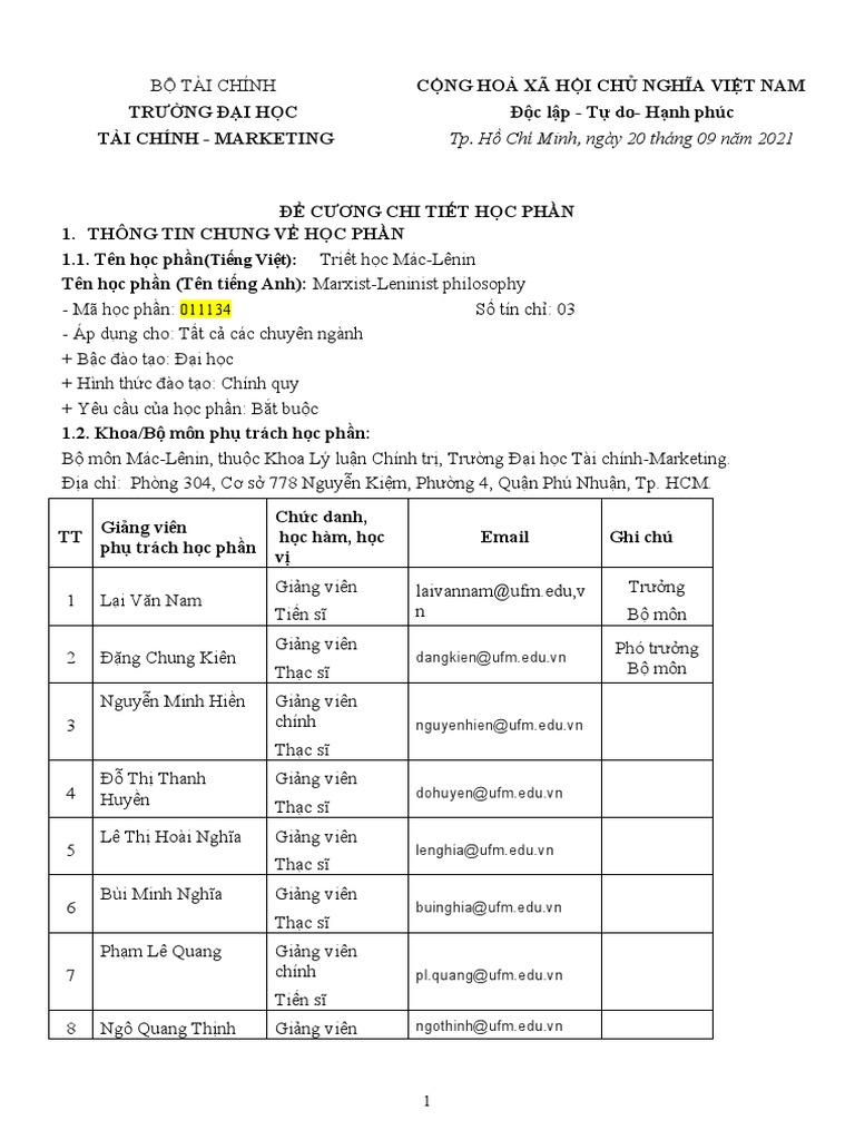 TRIET Decuongchitiet K2021 | PDF