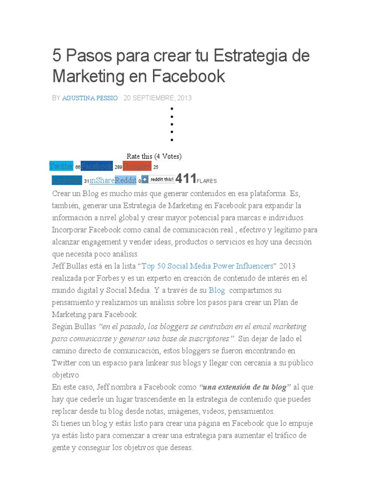 5 Pasos para Crear Tu Estrategia de Marketing en Facebook | PDF ...