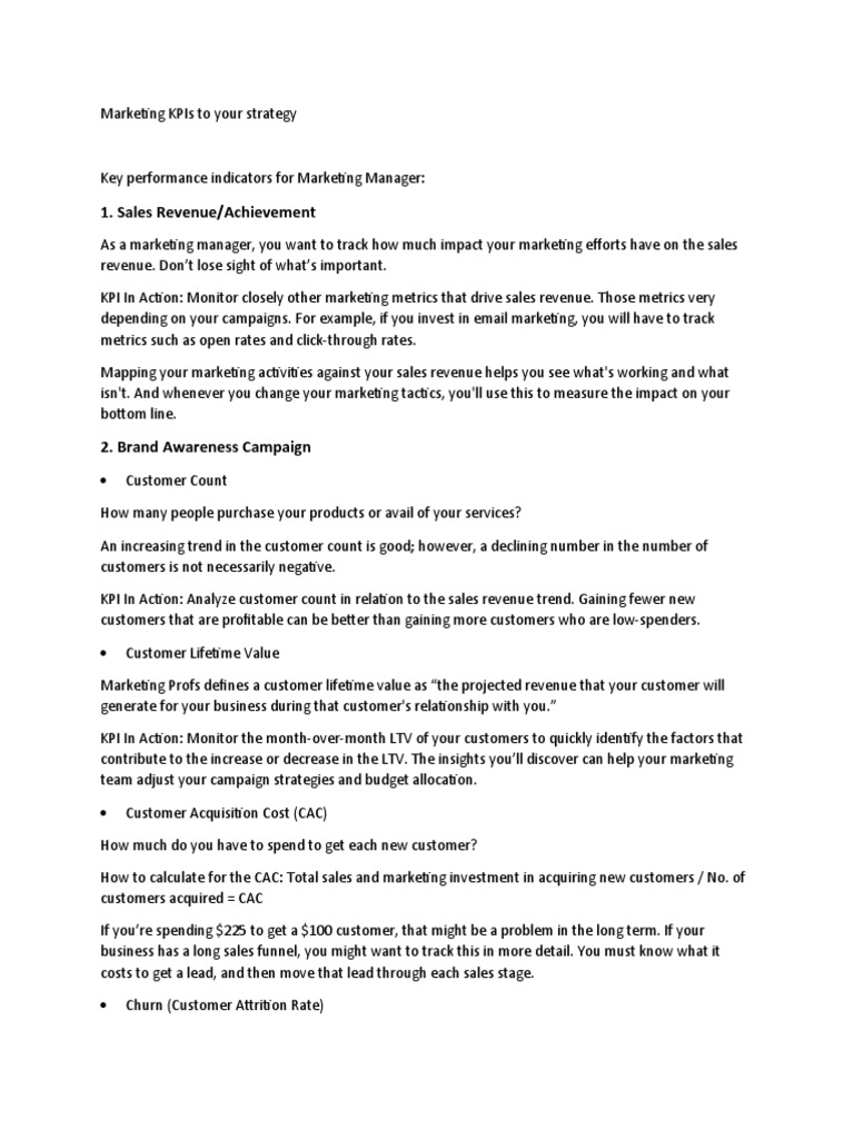 Marketing KPIs To Your Strategy | PDF | Performance Indicator | Marketing