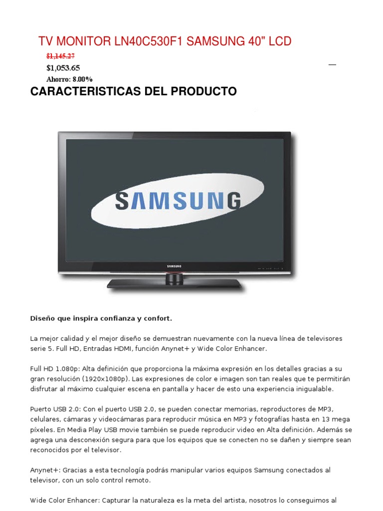 TV Samsung LN40C530F1M 40" LCD Full HD | PDF