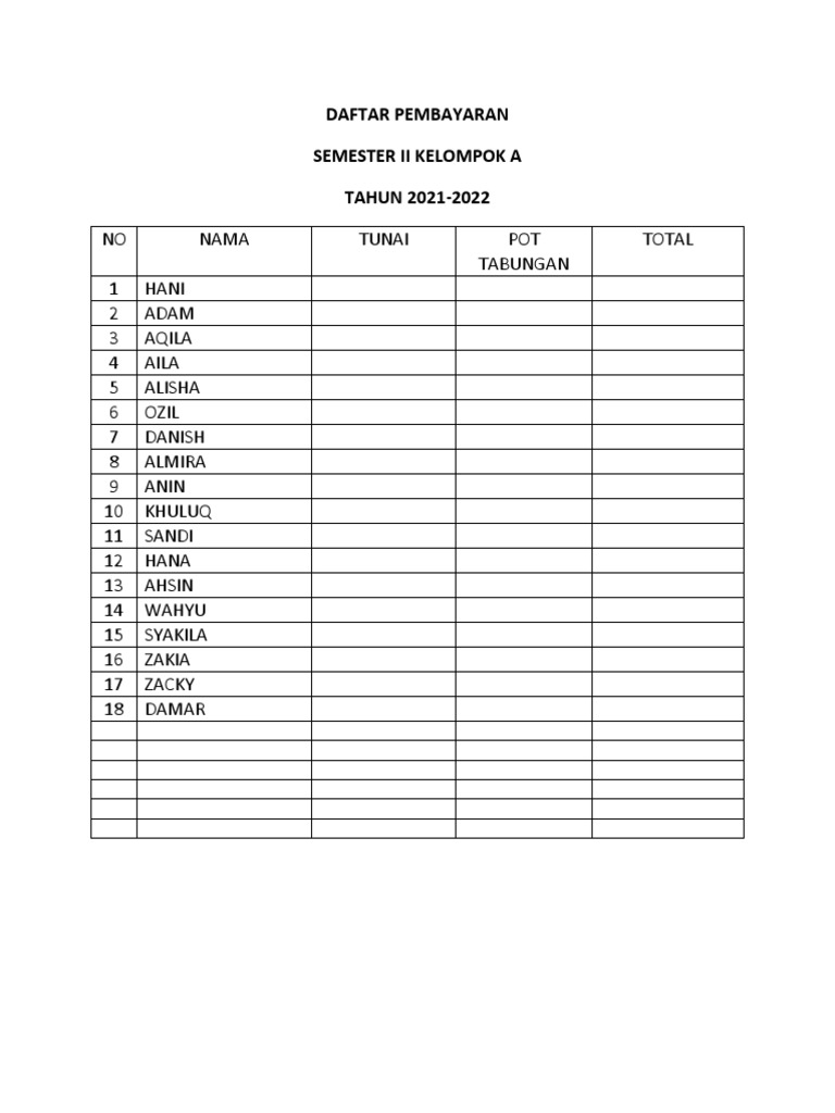 Daftar Pembayaran Tanggungan Siswa | PDF