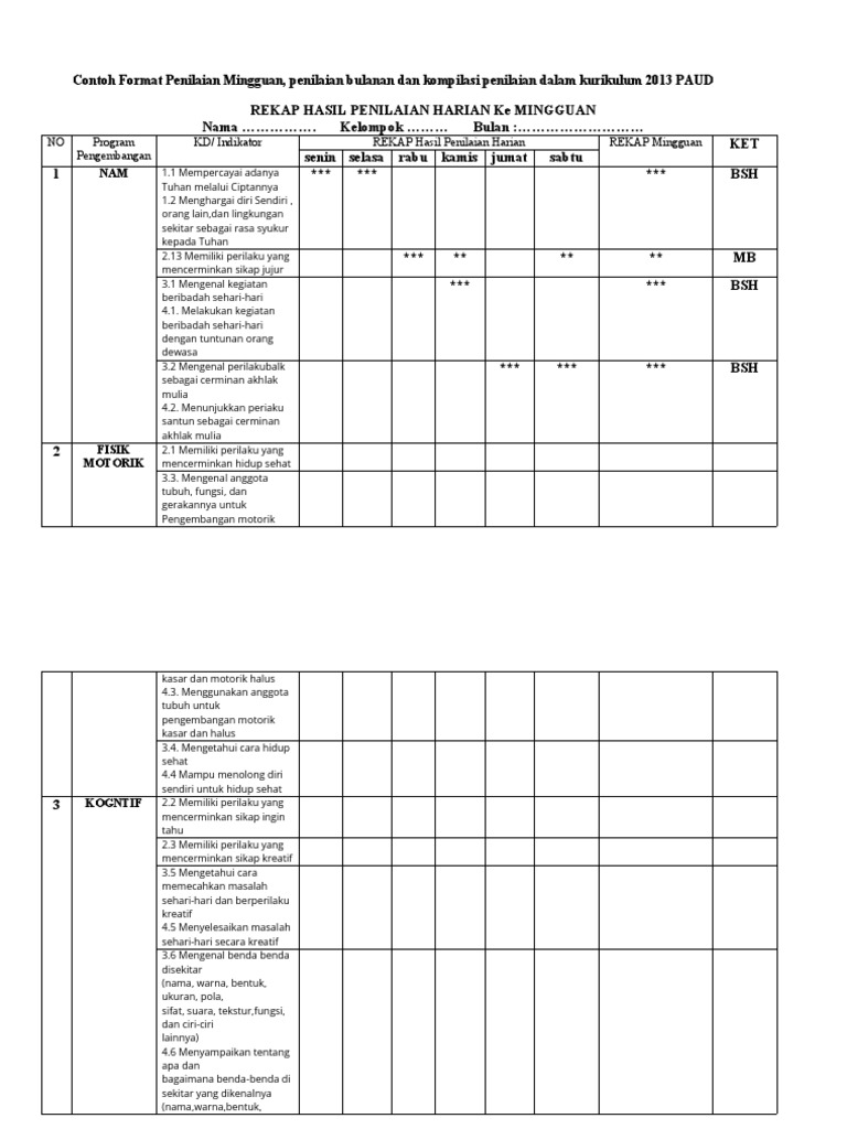 Adm - Format Penilaian Mingguan | PDF