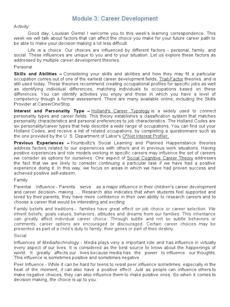 MODULE 3 - Career Development | PDF | Decision Making | Choice