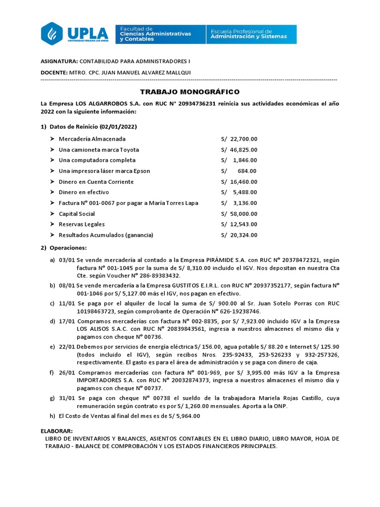 Meritorio Contable - Empresa Algarrobos | PDF