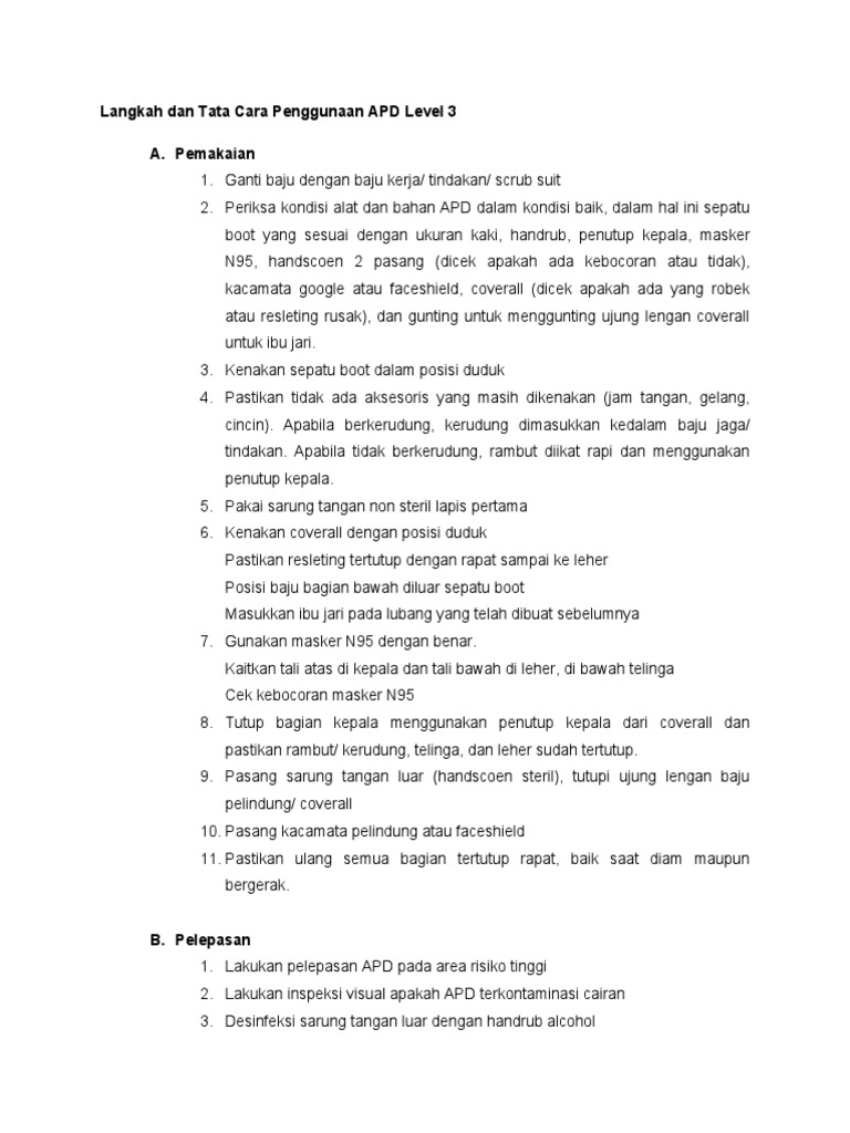 Panduan Penggunaan APD Level 3 | PDF