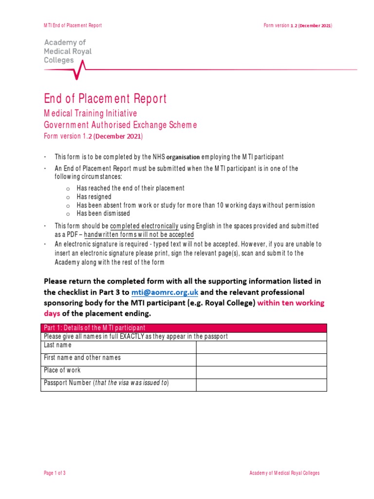 MTI End of Placement Report Form | PDF | Information Privacy | Privacy