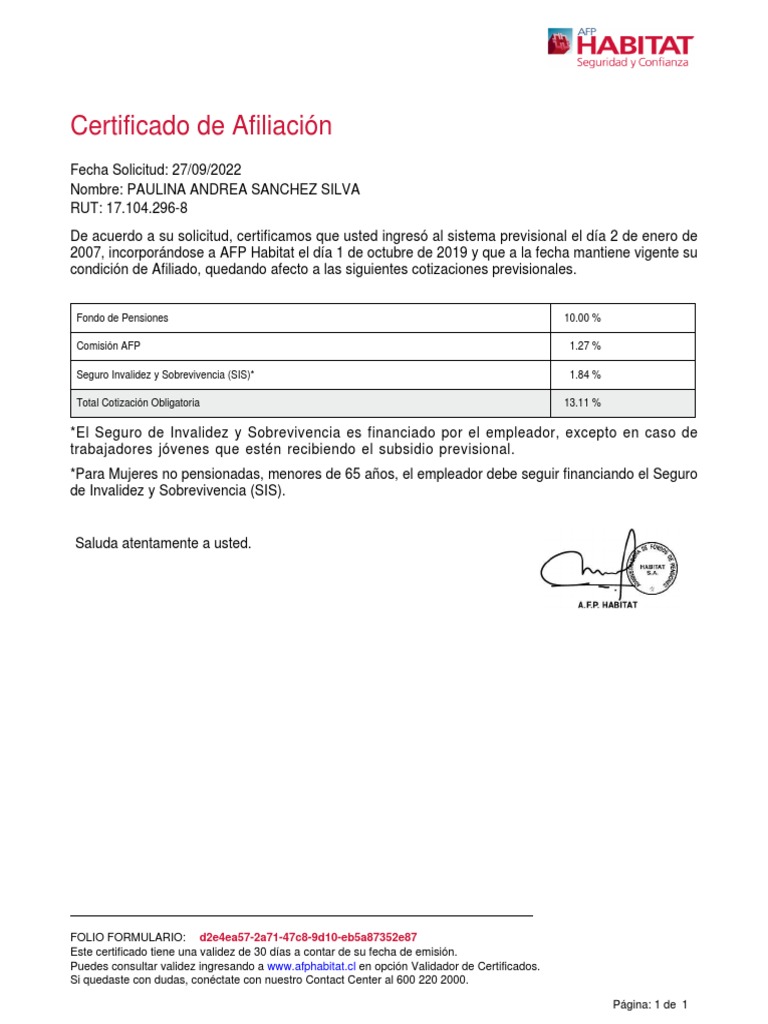 Certificado de Afiliación AFP Habitat | PDF | Ciencias sociales