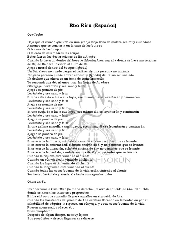 Ebo Riru Espanol Docx 1 | PDF | Santeria | Religión étnica