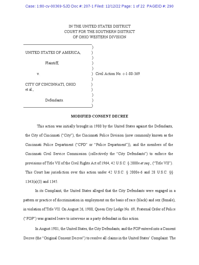 Modified Consent Decree | PDF | Consent Decree | Civil Rights Act Of 1964