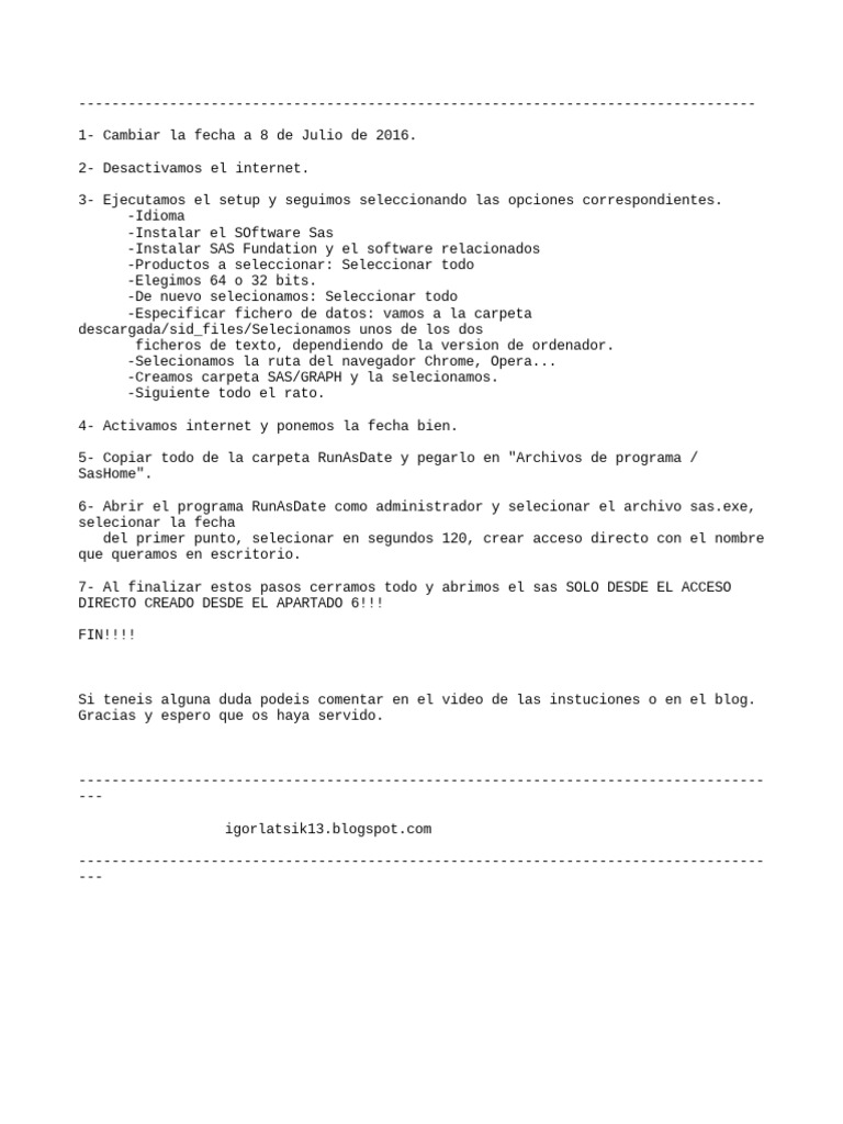 Guía Instalación SAS con RunAsDate | PDF