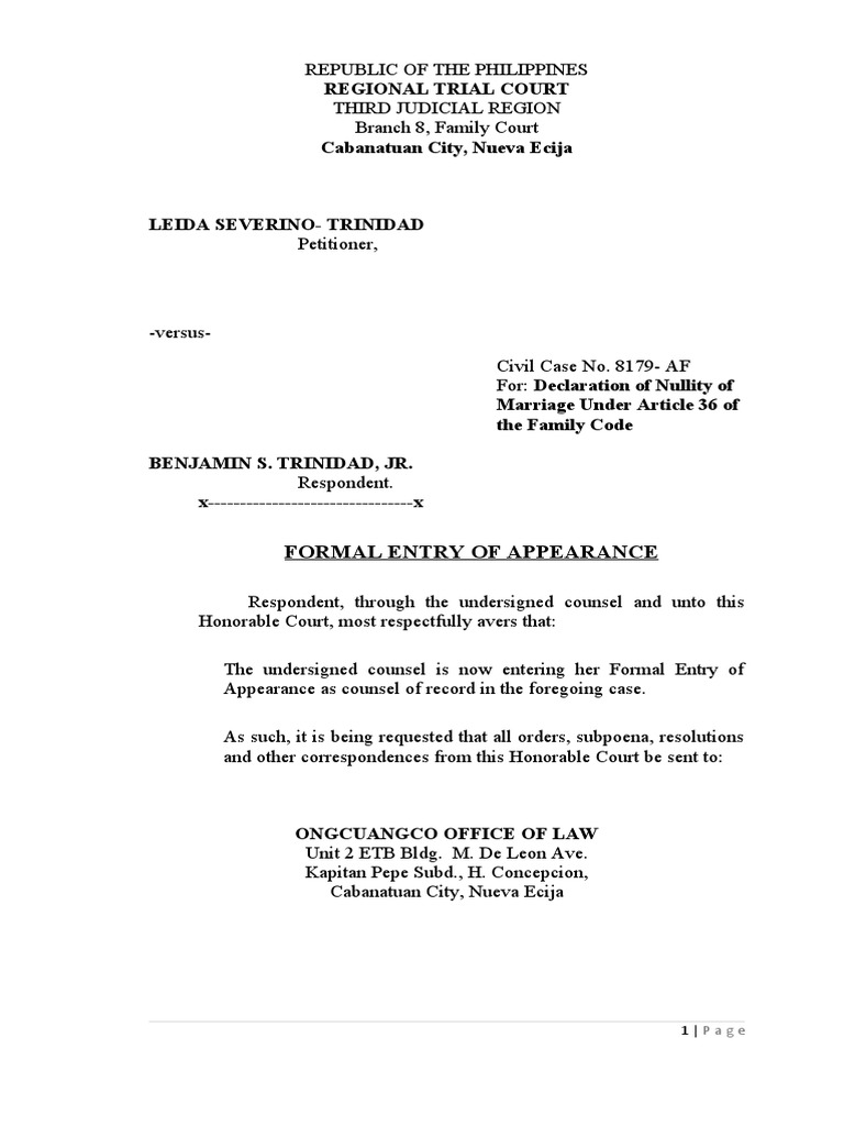 Formal Entry of Appearance | PDF | Social Institutions | Justice