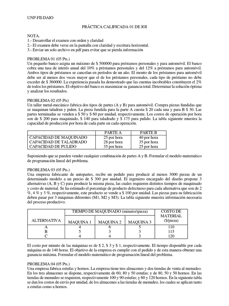 PC1 Preguntas | PDF | Al por menor | Programación lineal