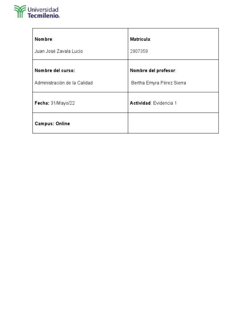 Evidencia 1 Administracion de La Calidad | PDF | Calidad (comercial) | Business
