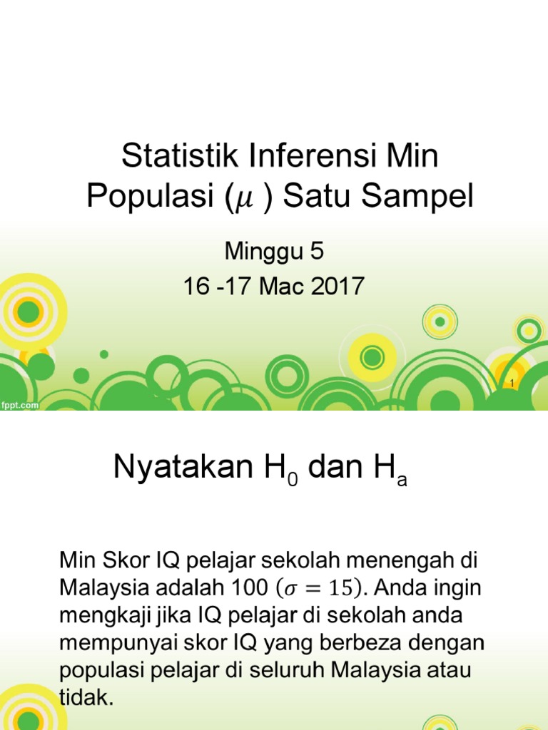 Slaid Minggu 5 One Sample T Test | PDF