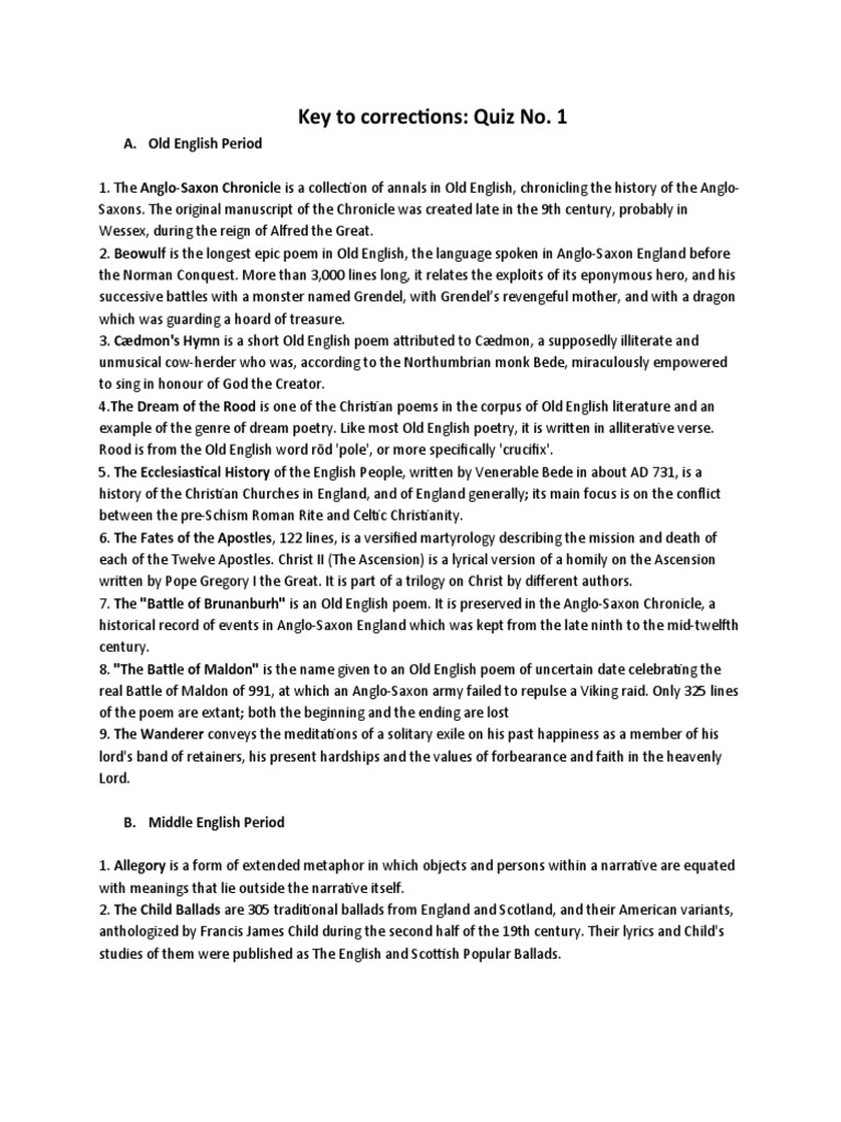 Key Quiz 1 | PDF | William Shakespeare