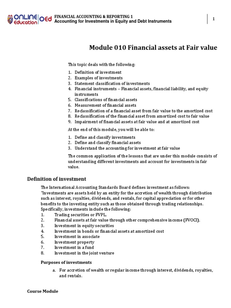 Week 05 - 01 - Module 10 - Financial Assets at Fair Value | Download Free PDF | Fair Value ...