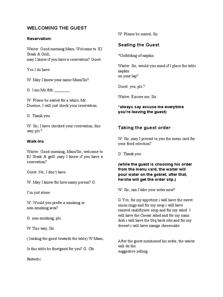 Restaurant Service Julia Guest 1 | PDF | Wine | Tableware