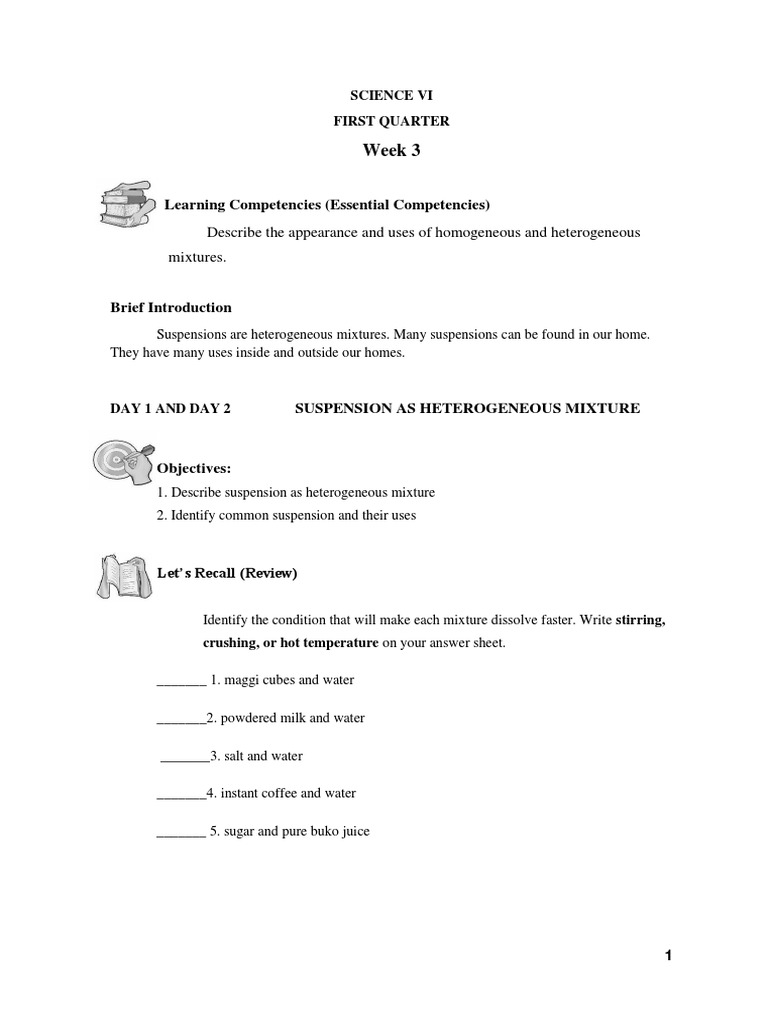 Science Grade6 Quarter1 Module3 Week3 | PDF | Particle | Colloid