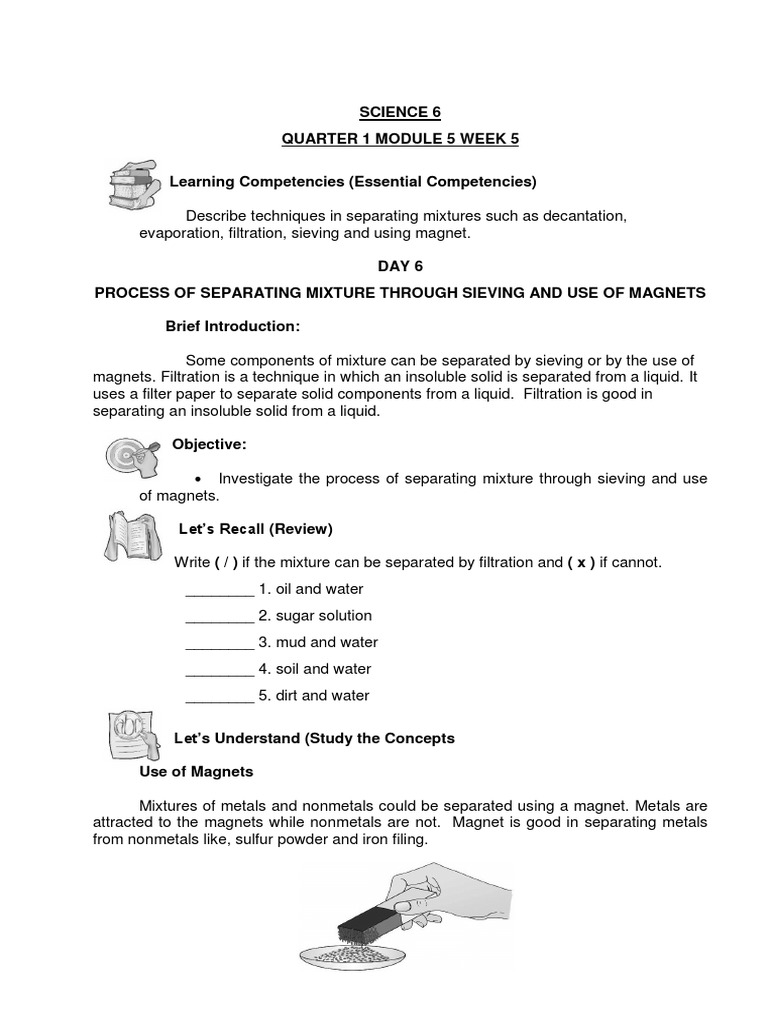 Science Grade6 Quarter1 Module5 Week5 | PDF | Mixture | Filtration
