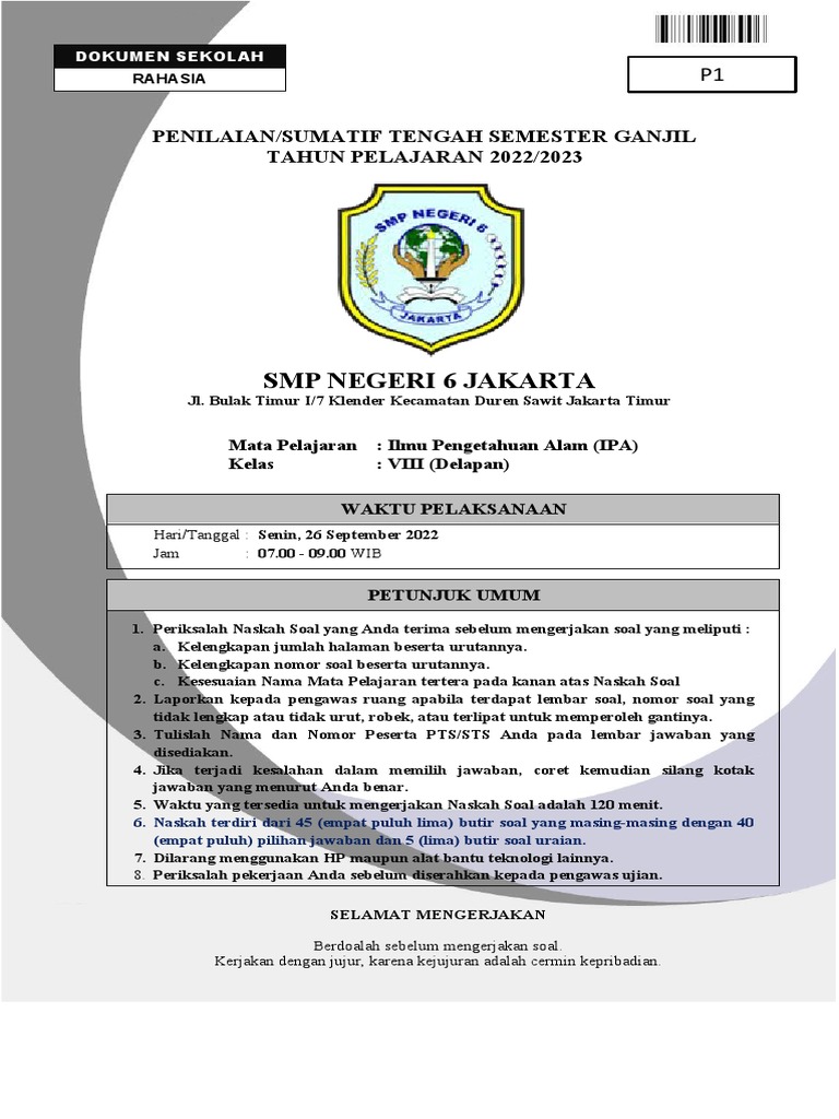 Sampul Soal Ujian Sekolah-Ok | PDF