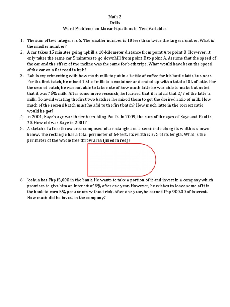 Linear Equations Word Problems | PDF | Area | Numbers