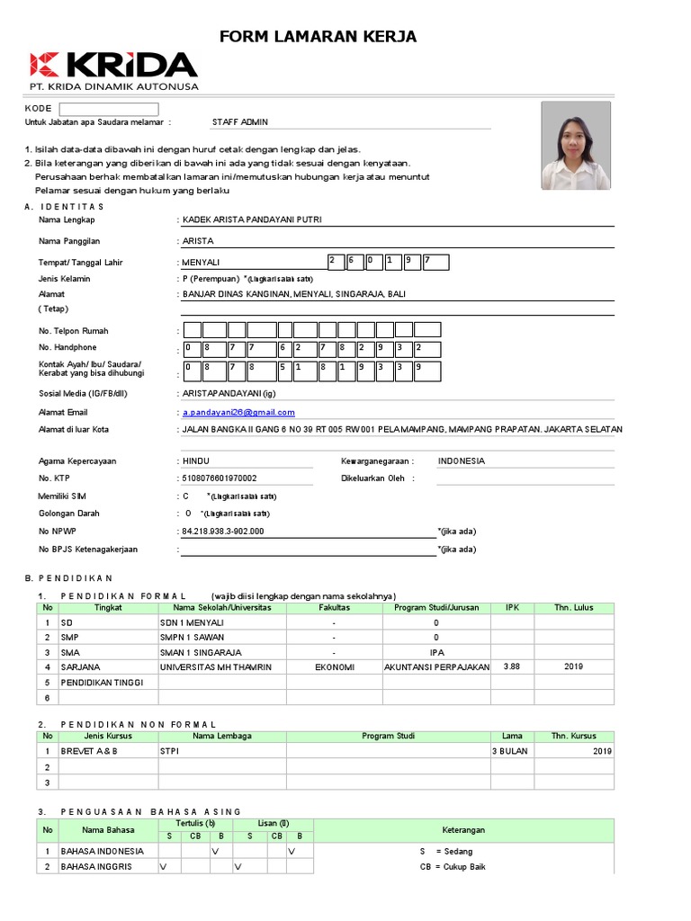 Form Lamaran Kerja | PDF