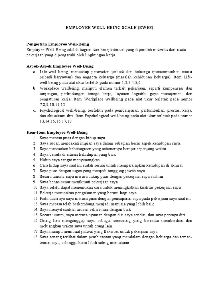 Employee Well-Being Scale (EWBS) | PDF