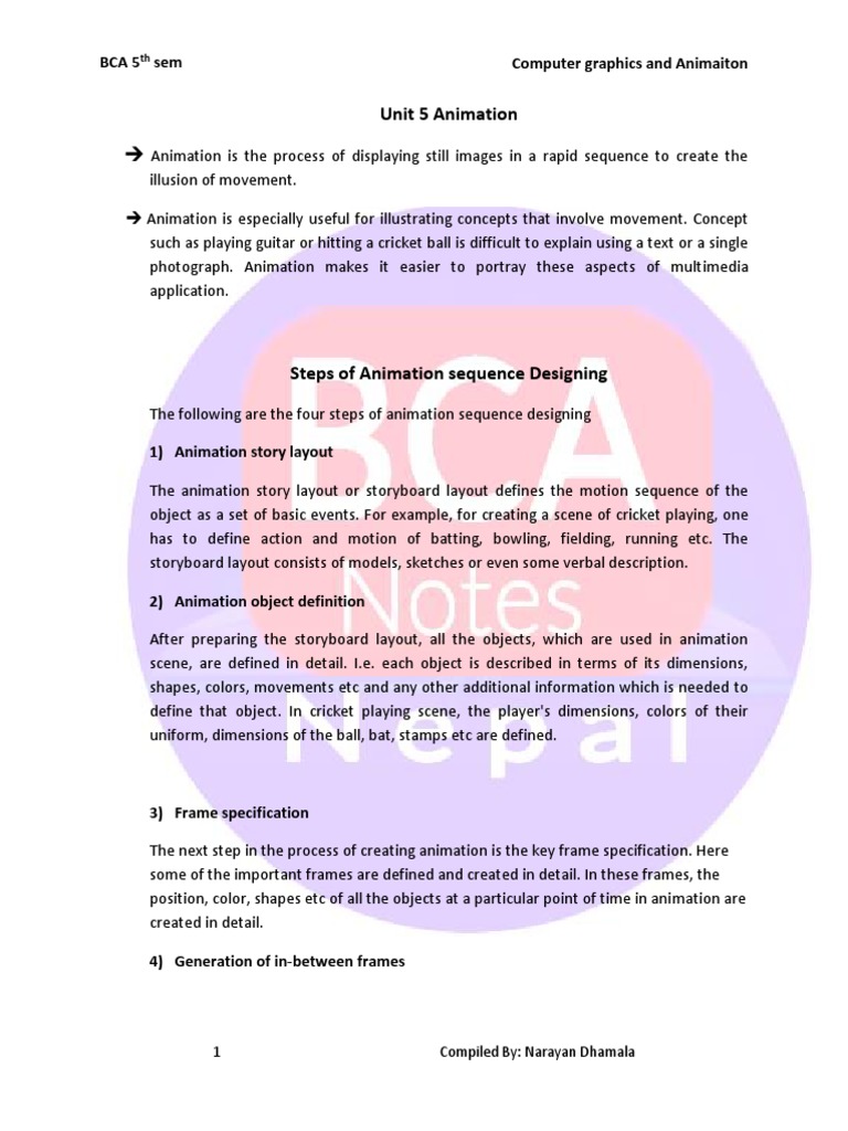Unit 5 Animation Pdf Animation Graphics