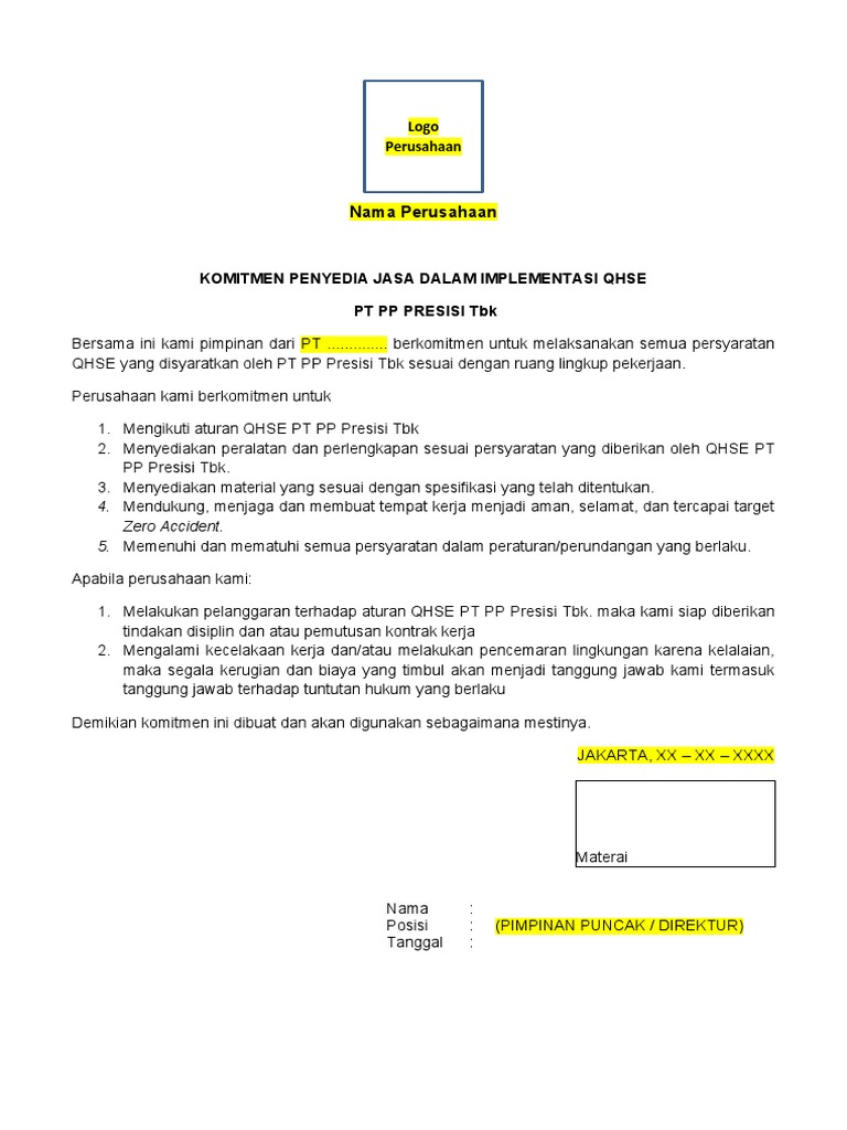 Format QSHE Commitment | PDF