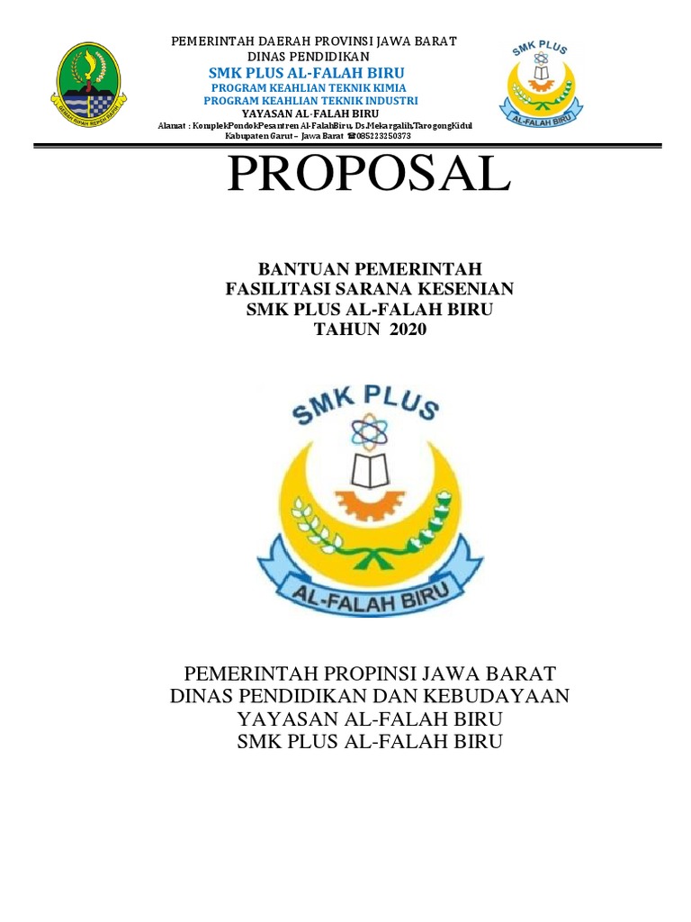 Proposal Fasilitasi Kesenian 2020 SMK Plus AlFalah Biru Soft File | PDF