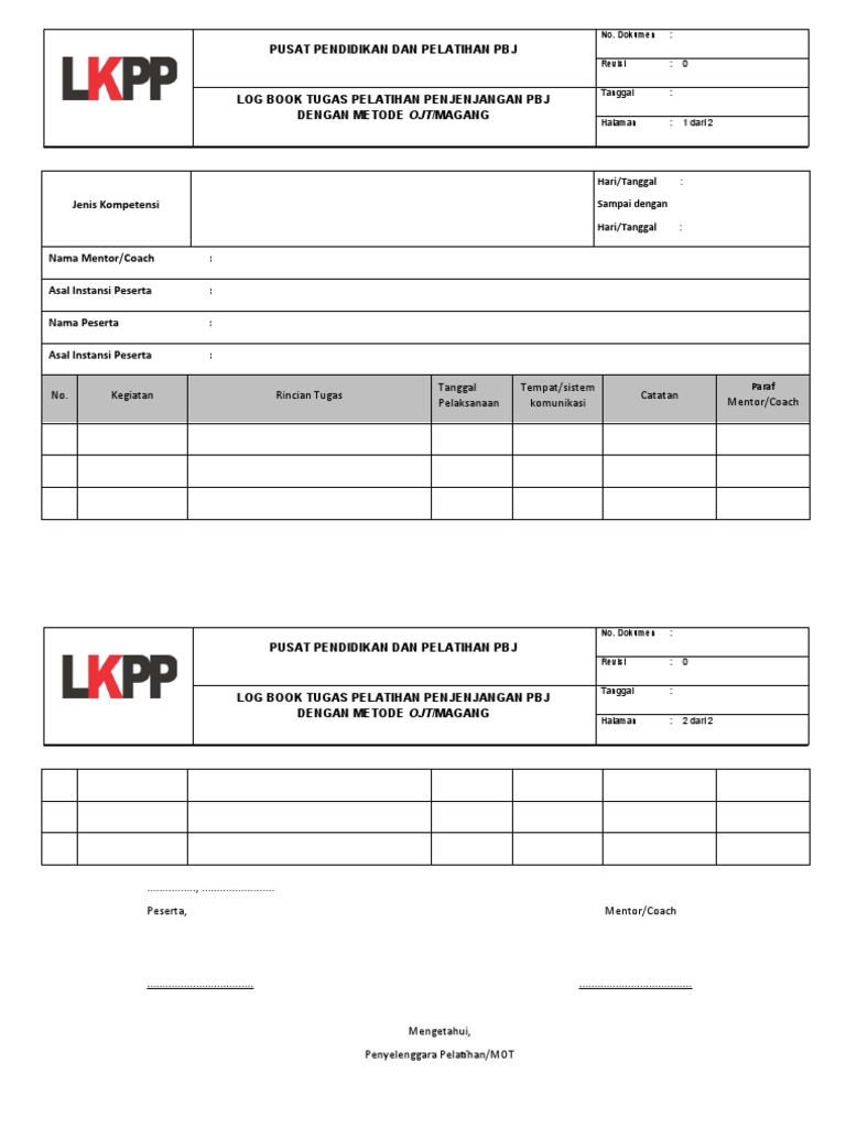 Log Book Pelatihan OJT PBJ | PDF | Bisnis | Pengelolaan Keuangan & Uang