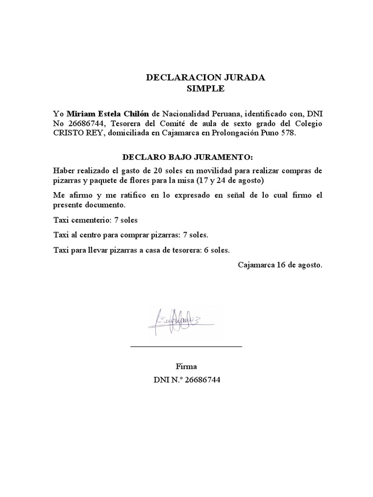 Declaracion Jurada Simple | PDF