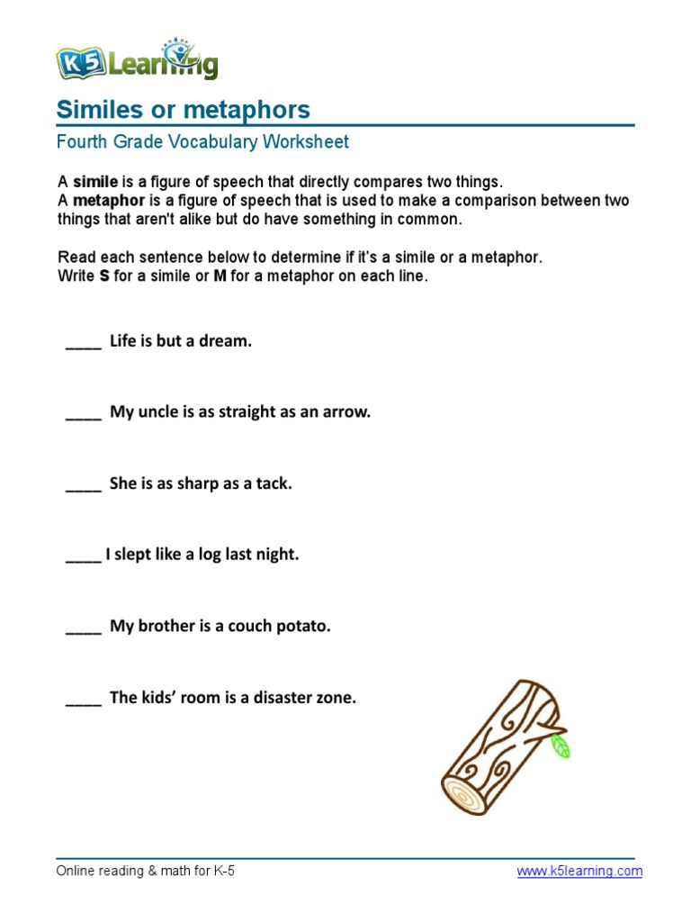 Similes and Metaphors Worksheet 4th Grade | PDF