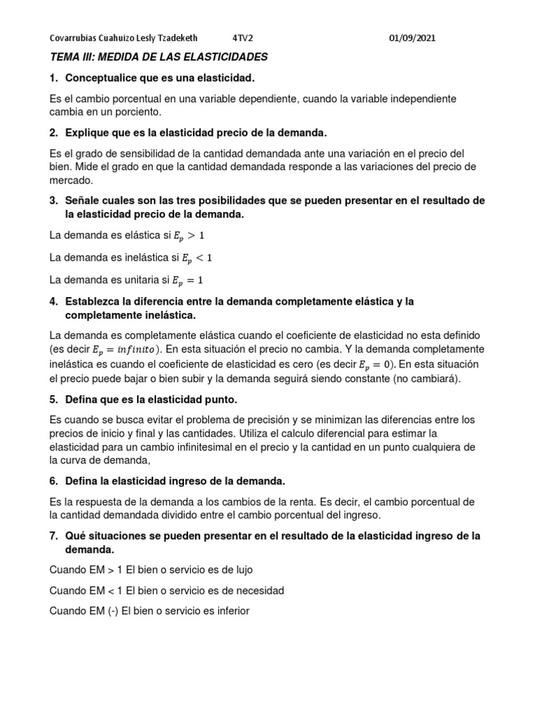 Capitulo III Medida de Las Elasticidades | PDF | Elasticidad (economía) | La elasticidad precio ...
