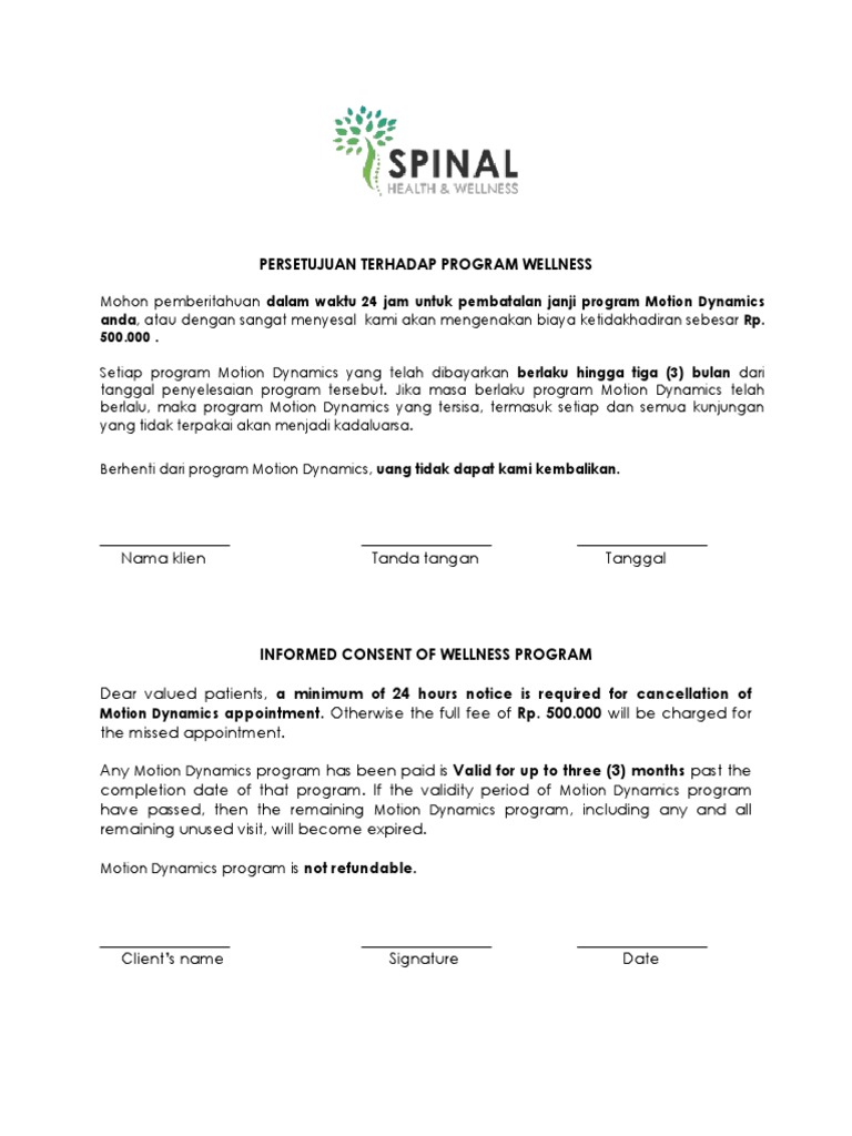 Informed Consent of Wellness (Motion Dynamic) Program | PDF