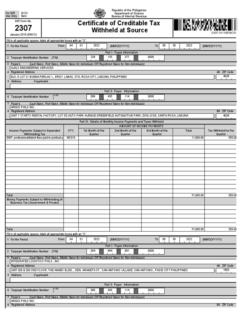BIR Form 2307 - May2022 | PDF | Payments | Taxpayer BIR Form 2307 - May2022 | PDF | Payments | Taxpayer