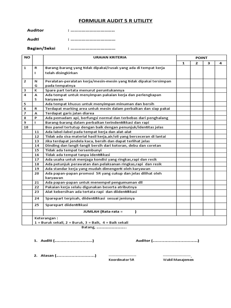 Formulir Audit Utility (5r) | PDF