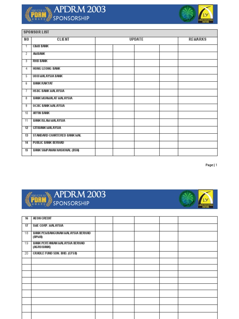 Sponsor List Bank | PDF