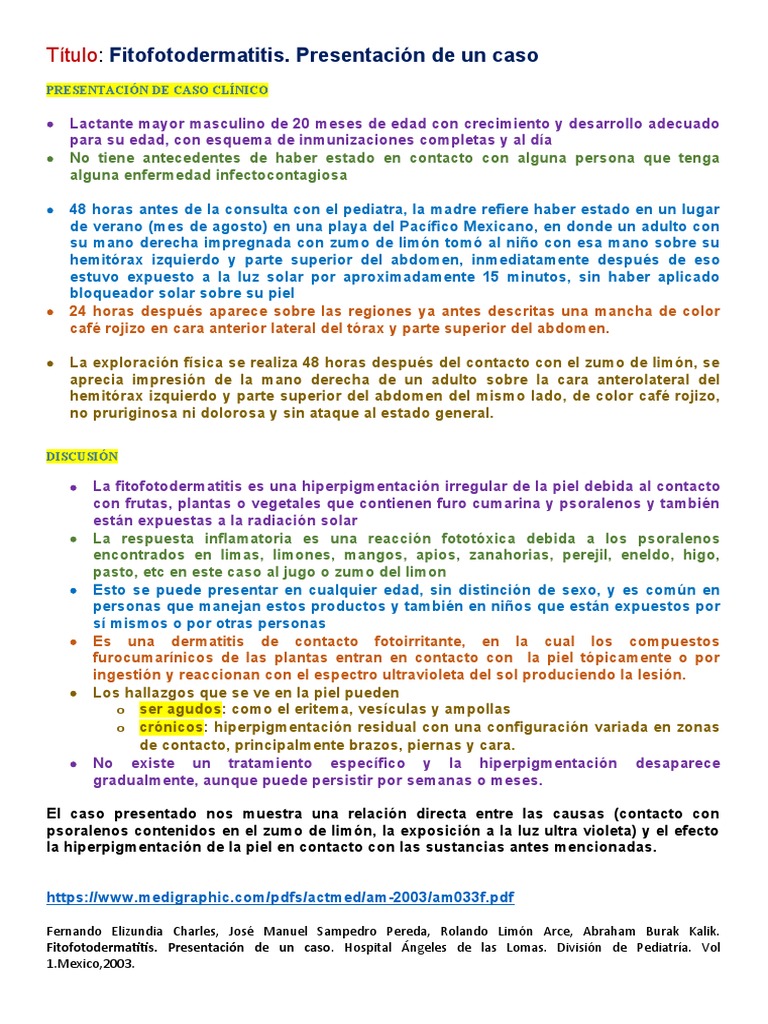 Caso Clincio Fitofotodermatitis | PDF | Enfermedades y trastornos ...