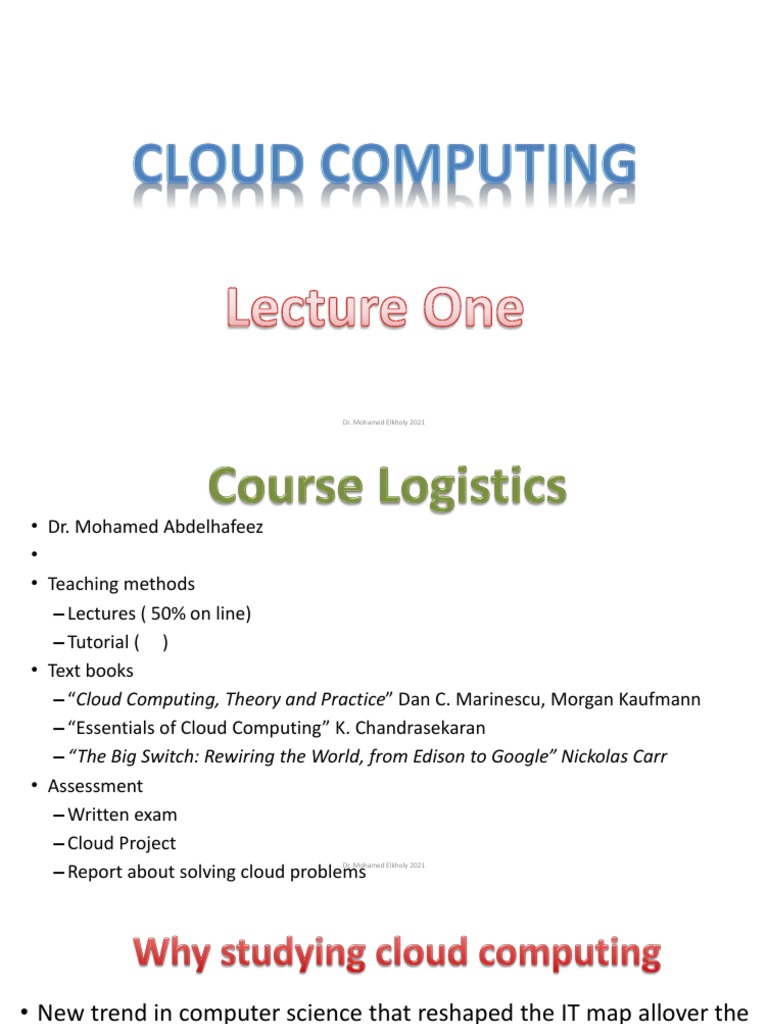 Cloud Computing Intro Lecture 1 Introduction Pdf Cloud Computing Computing
